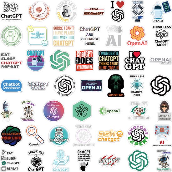 Chat GPT Stickers - Set met 50 stickers voor volwassenen - Computer AI ...