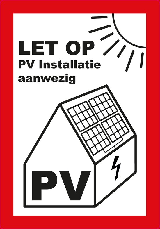 15 stuks 50x35 mm PV Sticker NEN1010 - LET OP: PV installatie aanwezig ...
