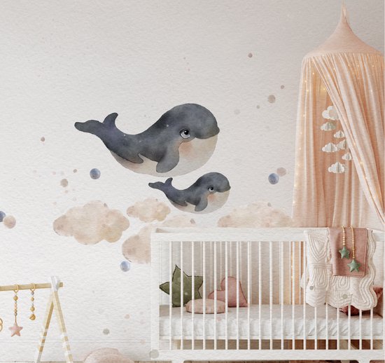 Muursticker grote walvis met baby walvis | Grote muurstickers walvissen ...