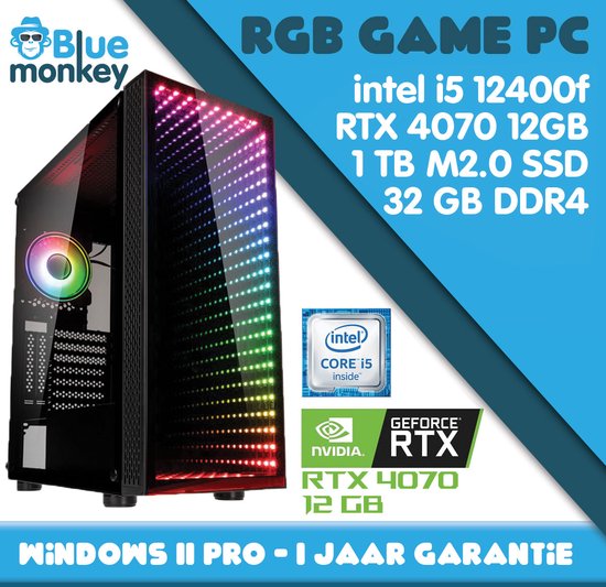 Blue Monkey RGB Game PC: i5 12400F - RTX 4070 12GB - 1TB SSD - 32GB ...