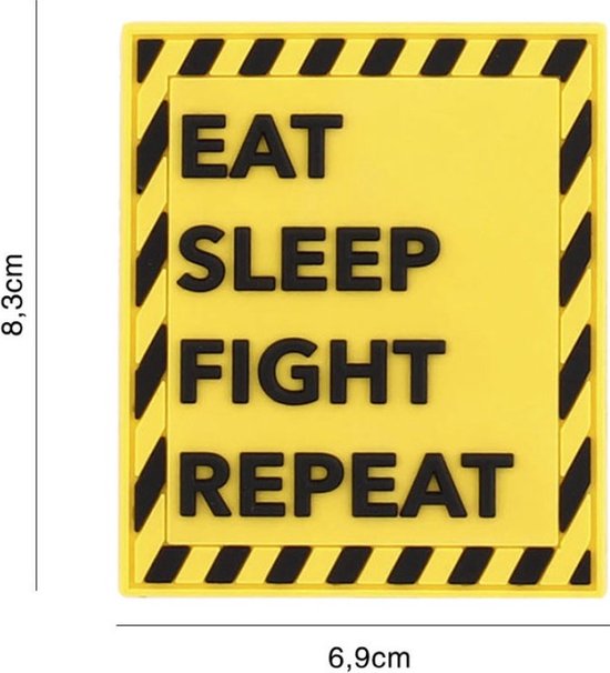 Embleem 3D PVC Eat Sleep Fight Repeat Geel | bol