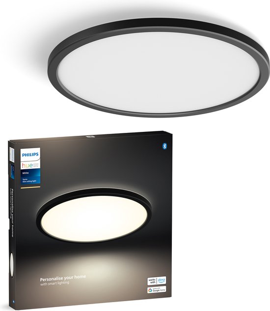 Philips Hue Tento plafondlamp - warmwit licht - rond - zwart - Ø30 cm | bol