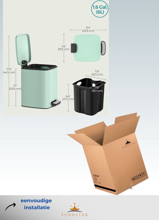 FurnStar - Pedaalemmer - Badkameremmer - Kleine afvalbak van 6 liter ...