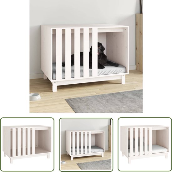 The Living Store Hondenhok Grenenhouten - Hondenbed - 90x60x67 cm - Wit ...