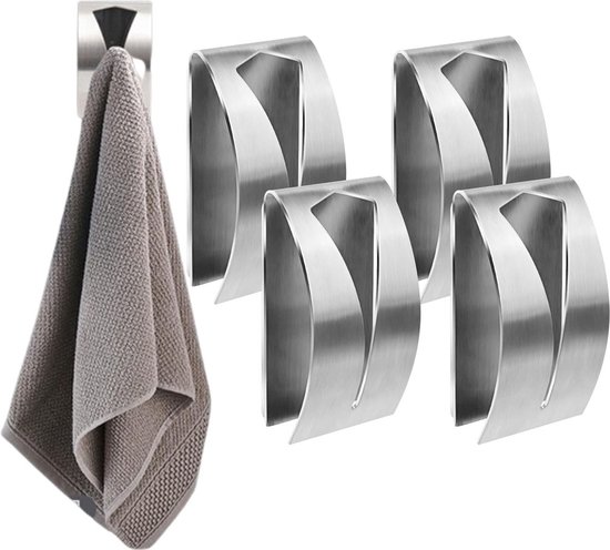 Handdoekhaakjes Set - Rvs - Set Van 4 Stuks - Handdoekhaak Zelfklevend ...
