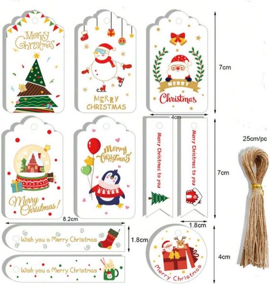 50 stuks kerst cadeaulabels wit met touwtjes | bol