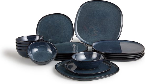 Lifa Living 18 delig Bordenset - Servies 6 persoons - Denim blue - Keramiek | bol