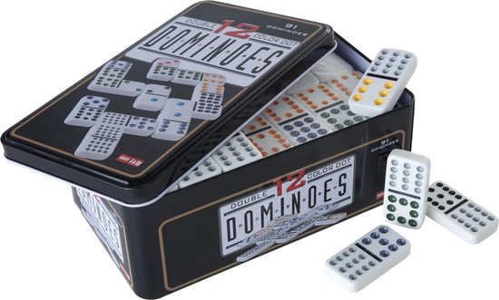 Grands dominos colorés dans une boîte en métal - Jeu de dominos pour ...