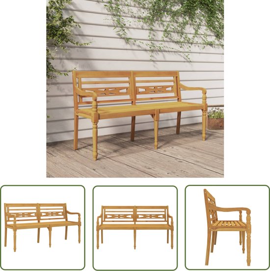 vidaXL Teak Hout - Tuinbank - Bankje Batavia 150 cm massief teakhout ...