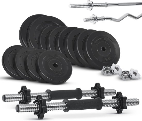 3-in-1 halterset voor krachttraining met 2 korte halters, 1 lange ...