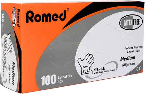 Romed 1000 stuks nitril handschoenen zwart - Set van 10 doosjes S Romed ...