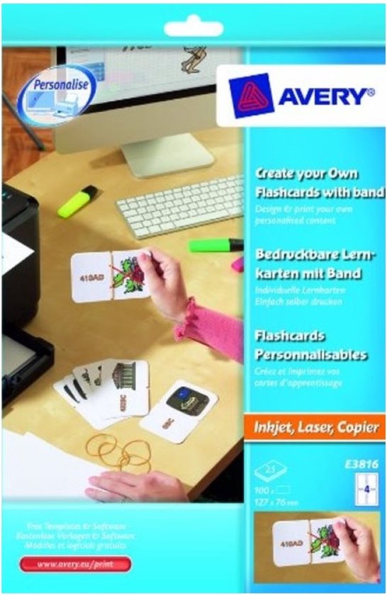 Avery Zweckform Flashcards bedrukbaar met lint 100 stuks | bol