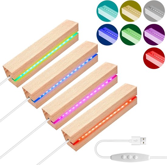 Led-verlichting display basis - 4 stuks houten ledsokkel voor ...