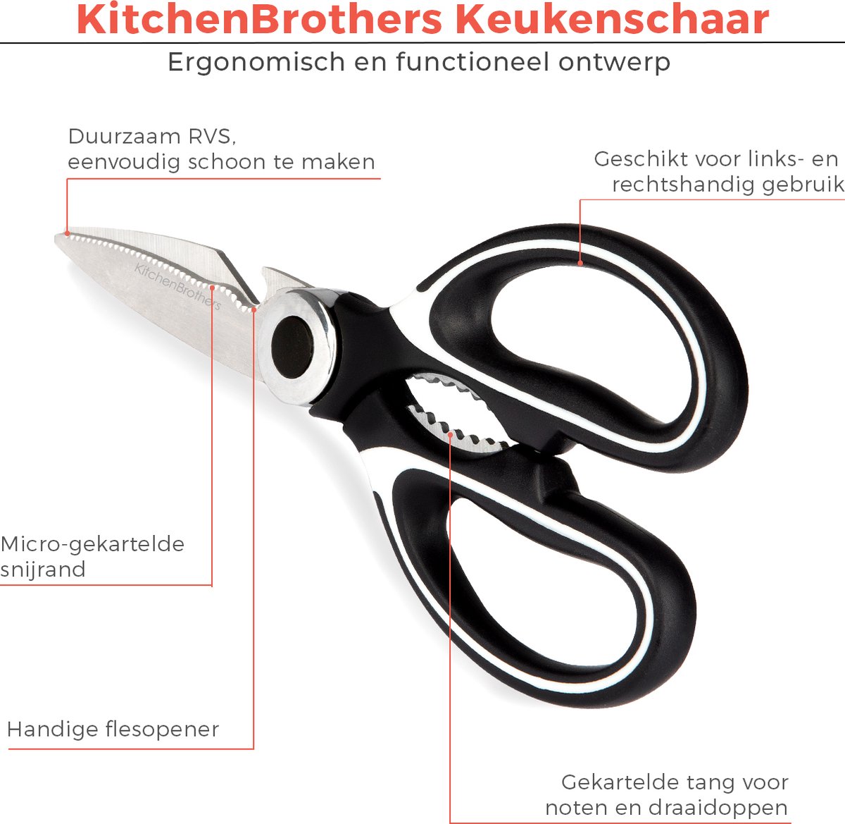 KitchenBrothers Keukenschaar - Vaatwasserbestendig - Zwart/Wit | bol