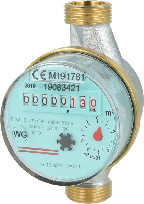 Watermeter warmwater 1/2 x 3/4 inch - 110 mm 2,5m3 ...