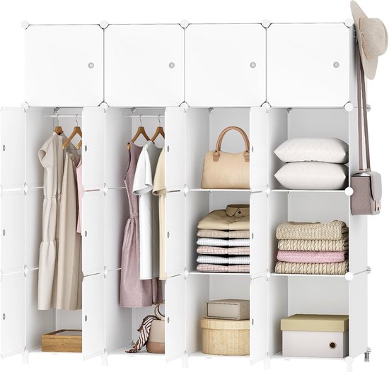 Kledingkast, garderobekast, modulaire kunststof kast met 16 kubussen ...