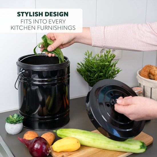 Compostemmer met 5 liter binnenemmer, actieve koolfilter, bio-afvalemmer (zwart) | bol