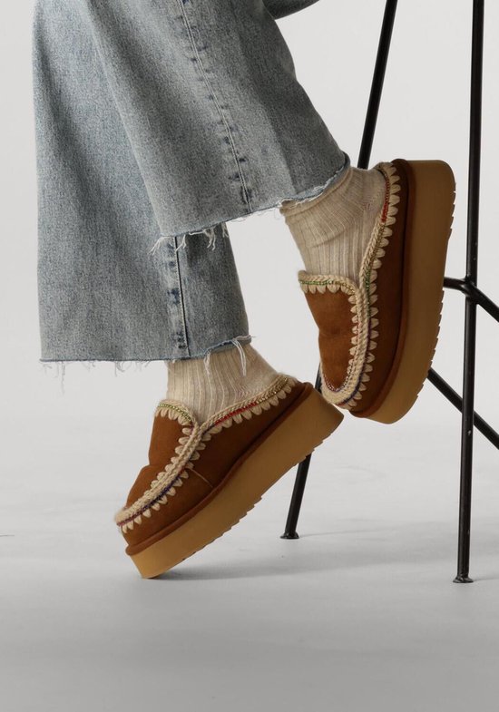 Mou Clog Eskimo Platform Rhinestones Instappers - Dames - Cognac - Maat ...