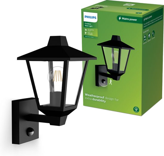 Philips Kinno Wandlamp - Buitenlamp - Bewegingssensor - Zwart - E27 ...