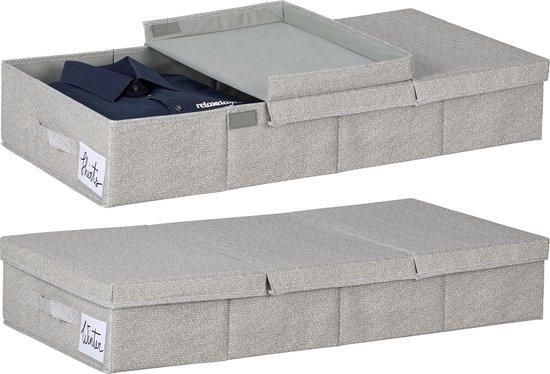 opbergbox onder bed - set van 2 - 50 l - opvouwbaar - 15 cm hoog - plat ...