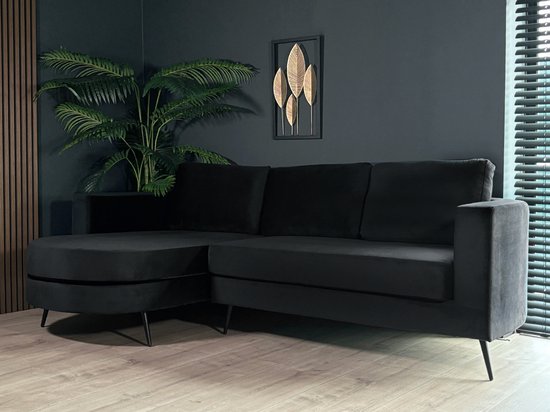 Hoekbank rond design Nox 250cm bank met ronding zwart velvet bankstel ...