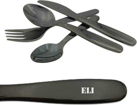 Kinderbestek Met Stoere Naam Gravering - Eli - Zwart | bol