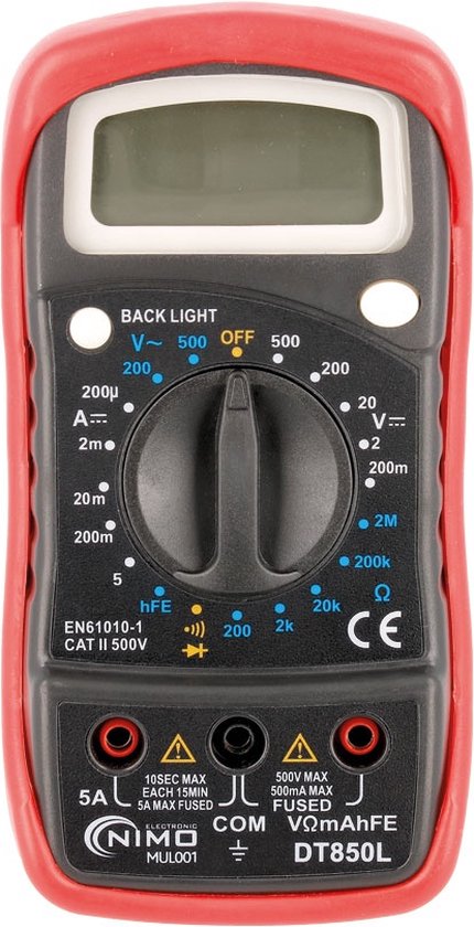Multimeter DT850L | Inclusief beschermhoes | Incl. meetsnoeren en ...