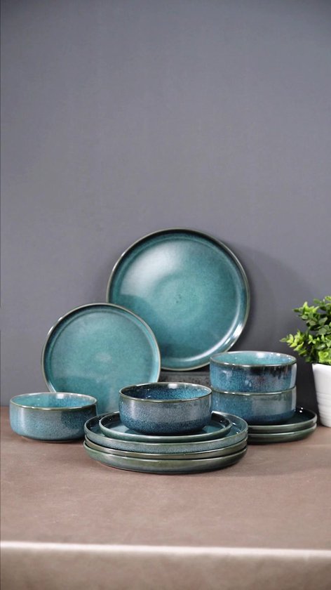 EliteNest® - Serviesset - 16-delig - Reactief Glazuur Keramiek - Blauw - Diner-,... | bol