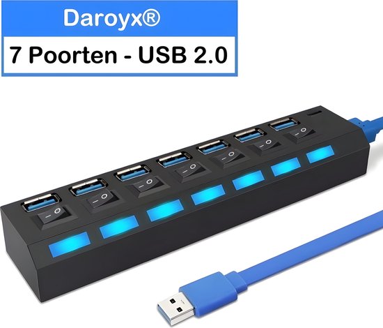 Daroyx® DXU2X7Pro 2.0 USB Hub - USB Splitter - 7 USB 2.0 poorten met Aan/Uit... | bol