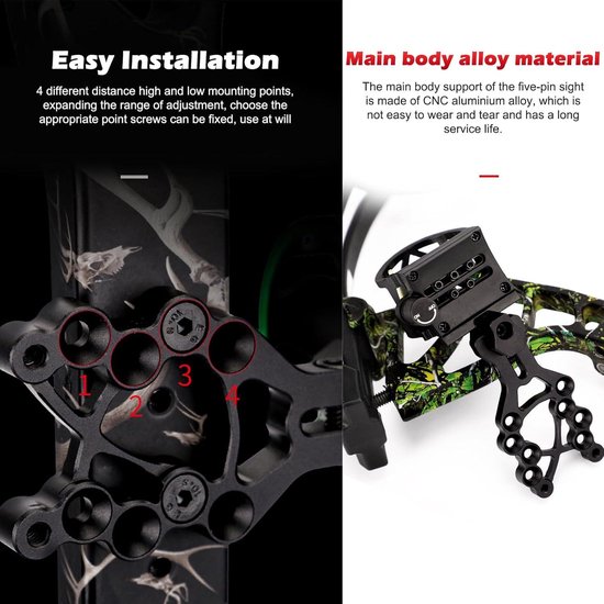 5 Pins Aluminum Alloy 19" Bow Sight - Right and Left Handed with Sight ...