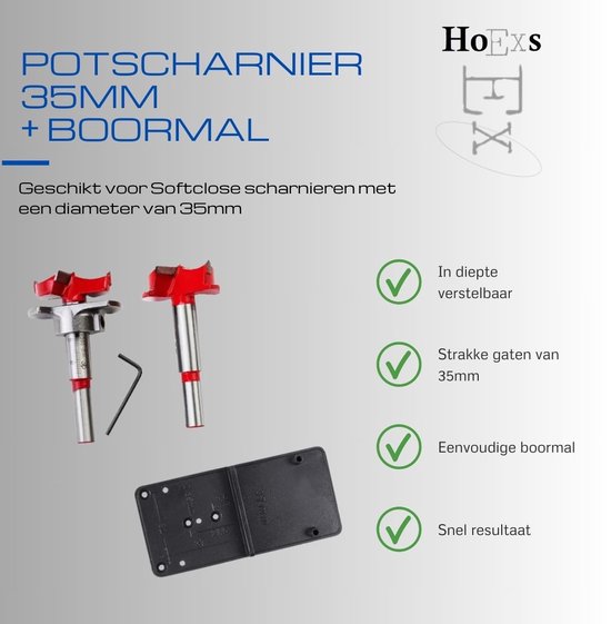 Hoexs Boor en Boormal voor Softclose Keukenscharnier - Diepte ...