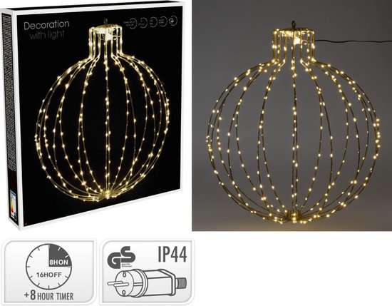 Grote Verlichte Kerstbal voor Buiten - 57 cm - 320 Warm Witte LED's ...