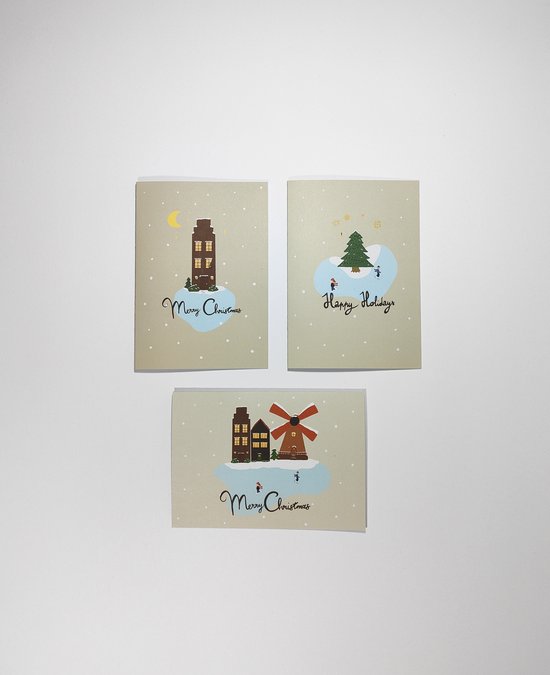 21x Kerstkaarten Handgemaakt Kerstdorp met Enveloppen (C6 formaat ...