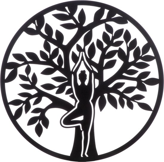 Wanddecoratie metaal boom zen yoga boom levensboom - 60 cm zwart | bol