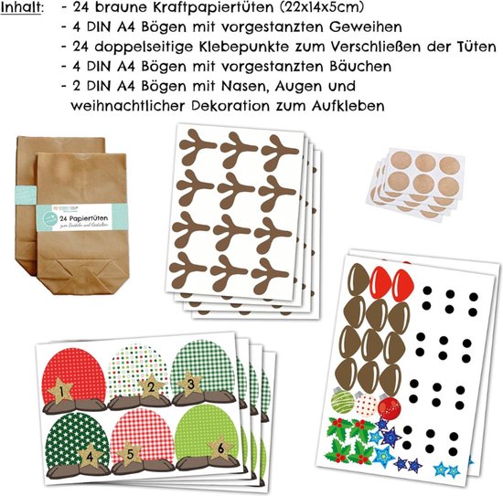 DIY Adventskalender Papier Draken Kerstman Rendieren Met Rode Buiken 24 ...