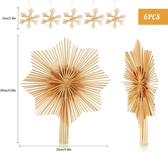 Stro Kerstboom Top Ster 6 stuks Stro Sterren Ornament Set Kerstboom ...