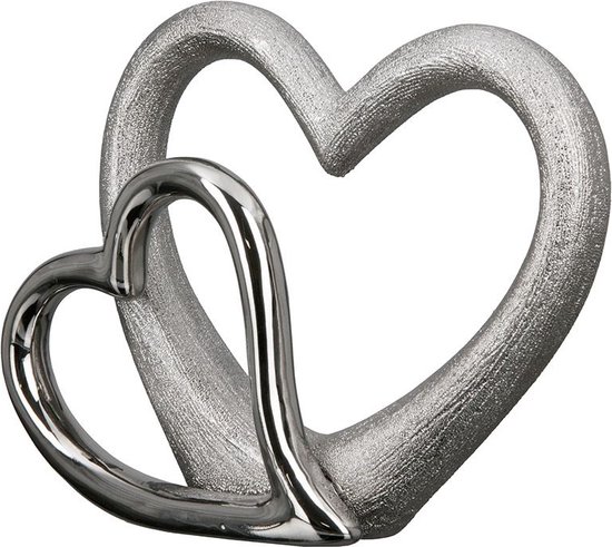 Gilde Handwerk - Beeld - Sculptuur - Two hearts - Porselein- Zilver | bol