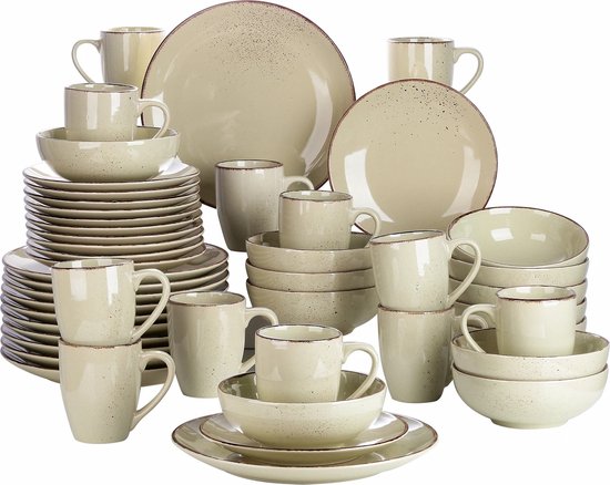 Venori Keramisch servies - Beige servies - 48-delig - 10 persoons ...