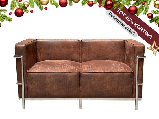Design Bank - 2 Zits - Bruin - Vintage - Leer - Sofa - Zitbank | bol