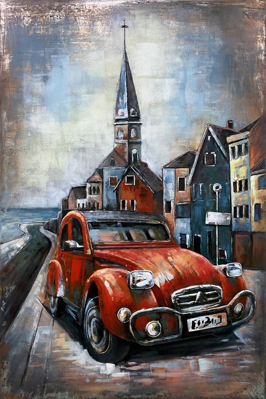 3D Metaalschilderij - Rode Citroën 2CV - 80 x 5 x 120 cm | bol