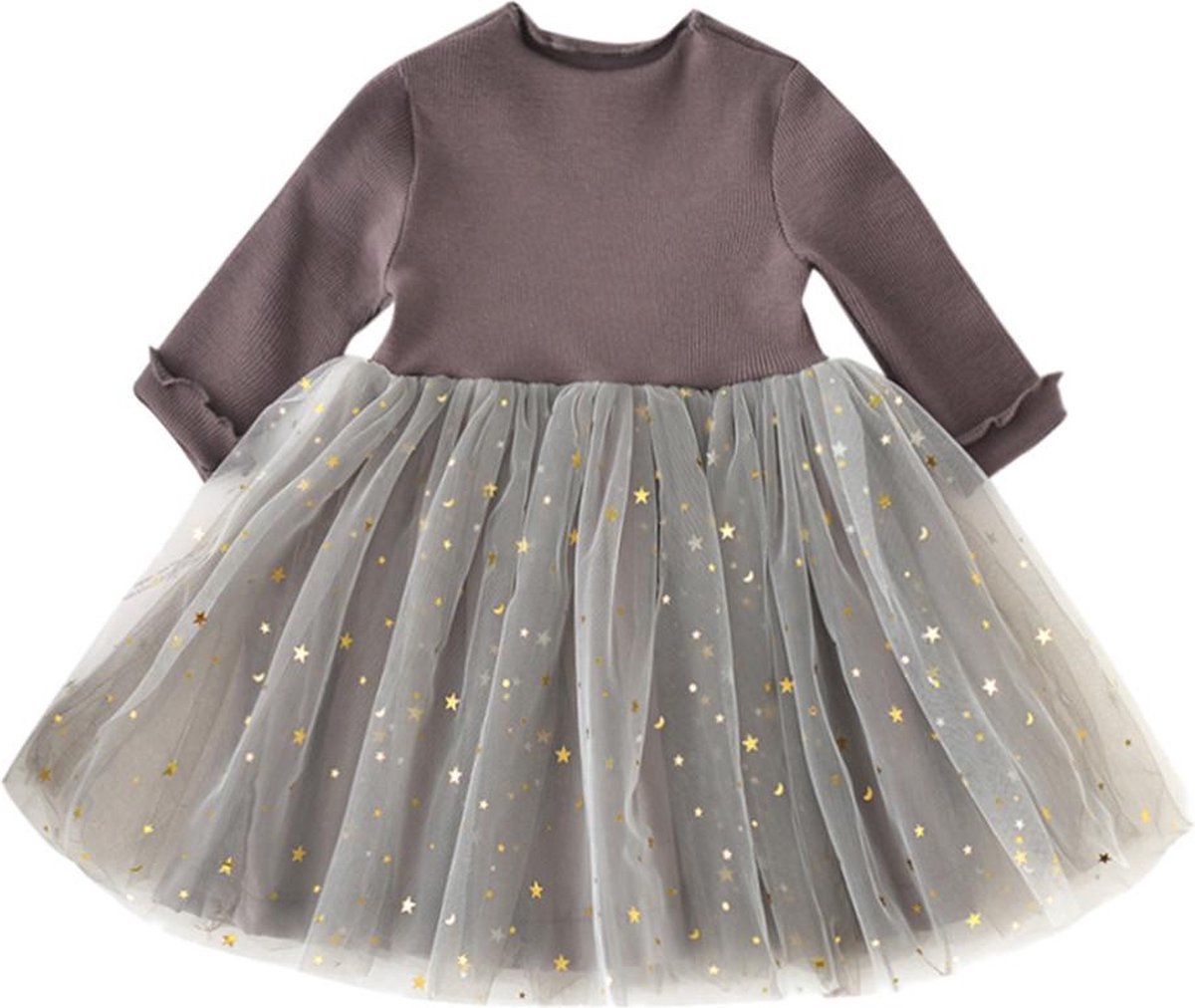 Baby jurk / meisjes jurk / prinsessenjurk / grijs/ tule / sterretjes ...