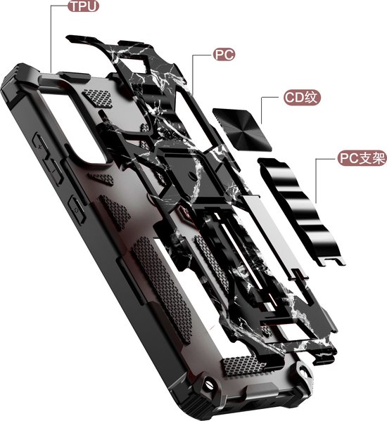 Samsung S20 FE hoesje rugged extreme backcover met kickstand Camouflage Marmer - Zwart | bol