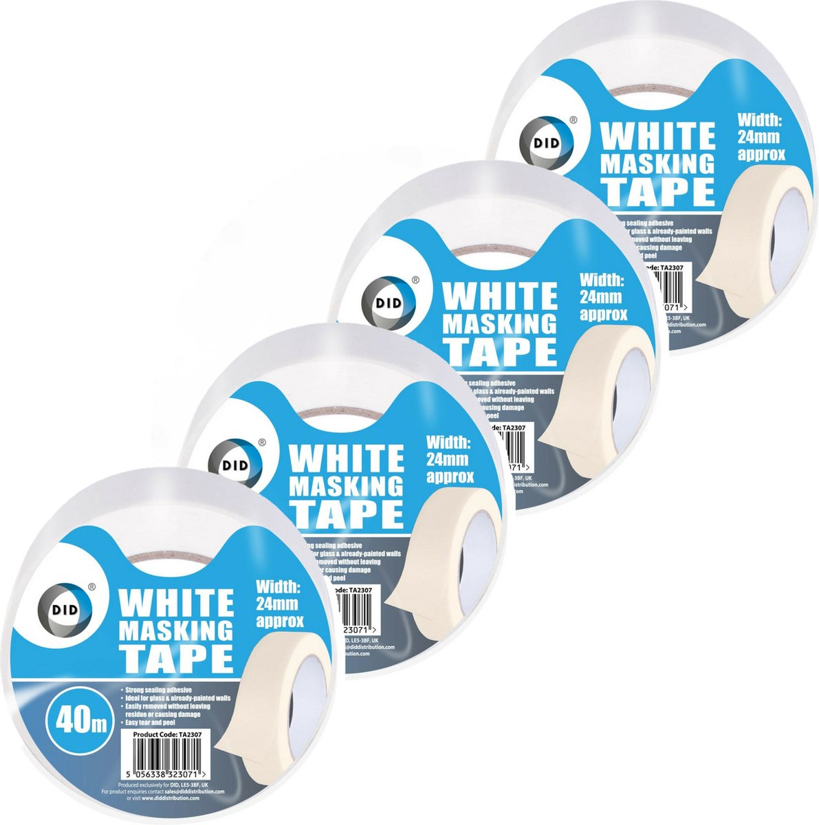DID - afplaktape - verftape - wit - 4 stuks - 40 meter x 24 mm | bol.com
