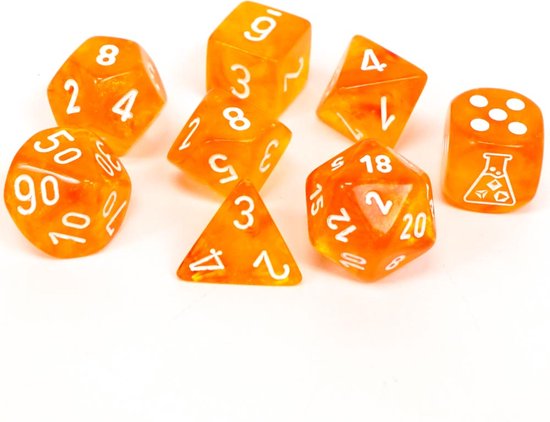 Chessex 8-Die set Lab Dice Borealis Luminary Blood Orange/White | bol.com