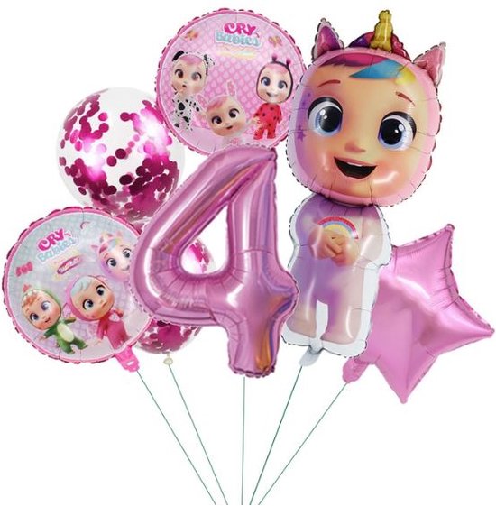 7 stuks folieballonnen - cry baby - cry babies - thema ballonnen -roze ...