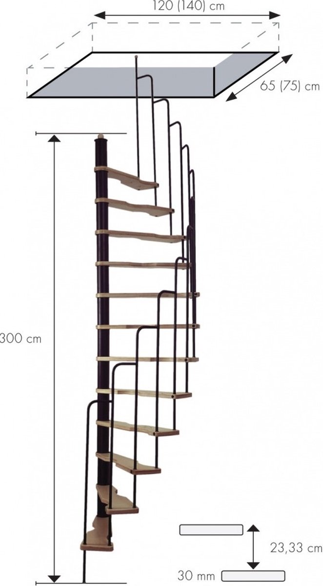 Spiltrap "SAMPAX" 140 x 70 cm - Zwart metaal - Beuken treden | bol.com
