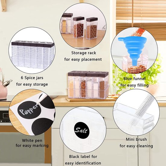 AMANMAN Kruidenpotten met Shaker Deksels 6 STKS Plastic Spice Storage ...
