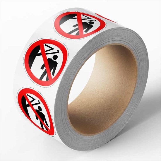 Niet achter draaiarm lopen sticker op rol, 25 meter 50 mm - 475 per rol ...