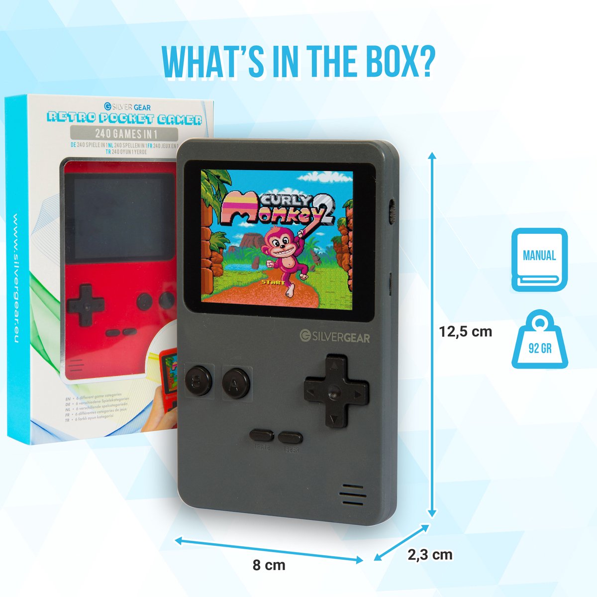 Silvergear Handheld Spelcomputer - Mini Arcade Classic Console - Grijs ...