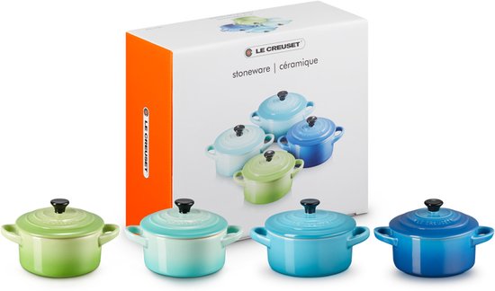 Le Creuset set van 4 aardewerken mini braadpannen metallic PA/CM/CB/MB ...